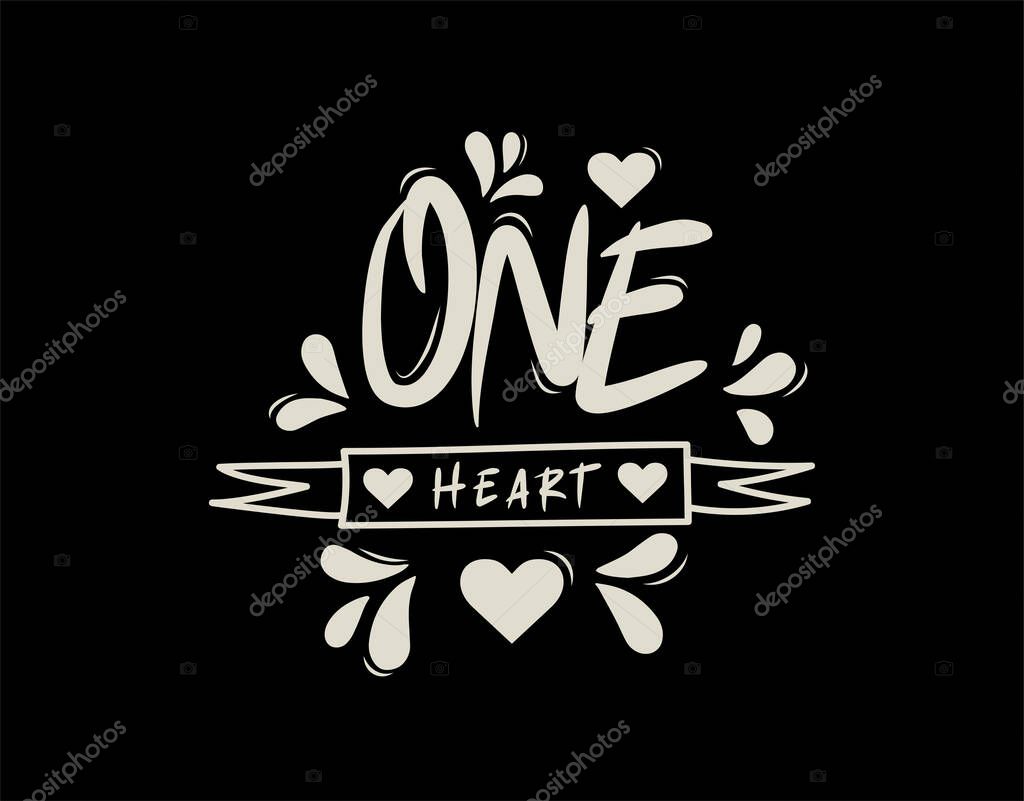 Letras One Heart Texto sobre fondo negro en ilustración vectorial. Para ...
