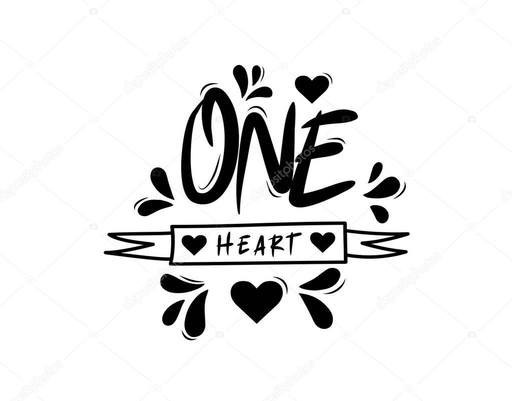 Letras One Heart Texto sobre fondo blanco en ilustración vectorial ...