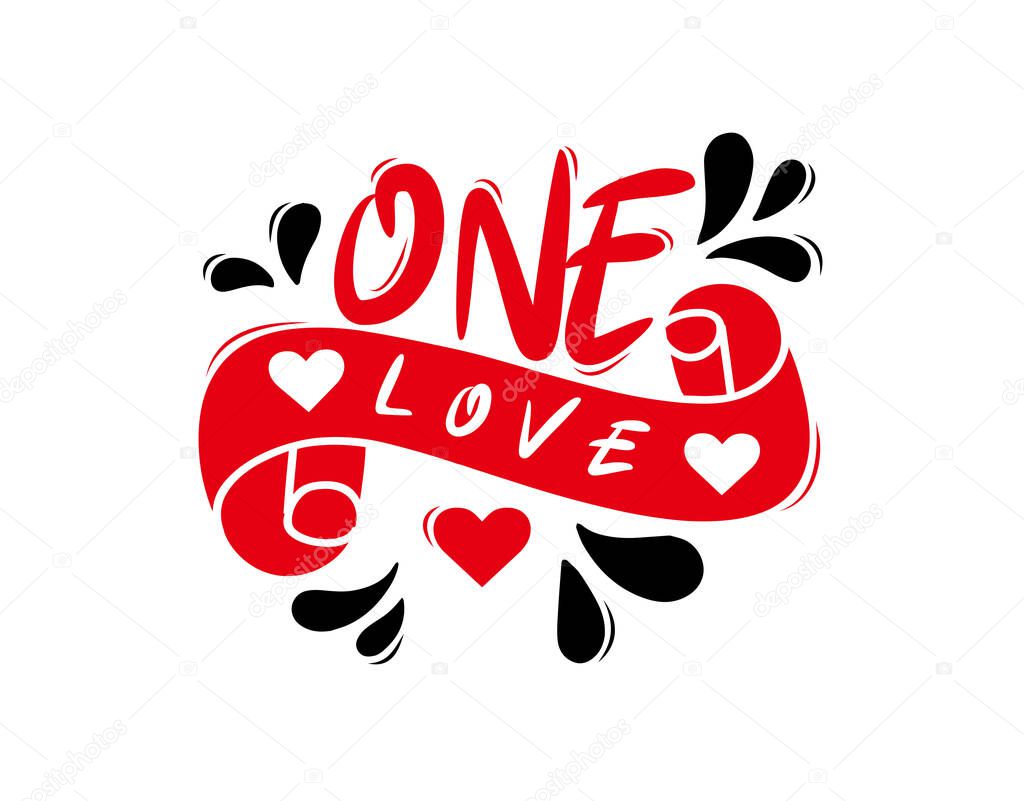 One Love lettering Texto sobre fondo blanco en ilustración vectorial ...