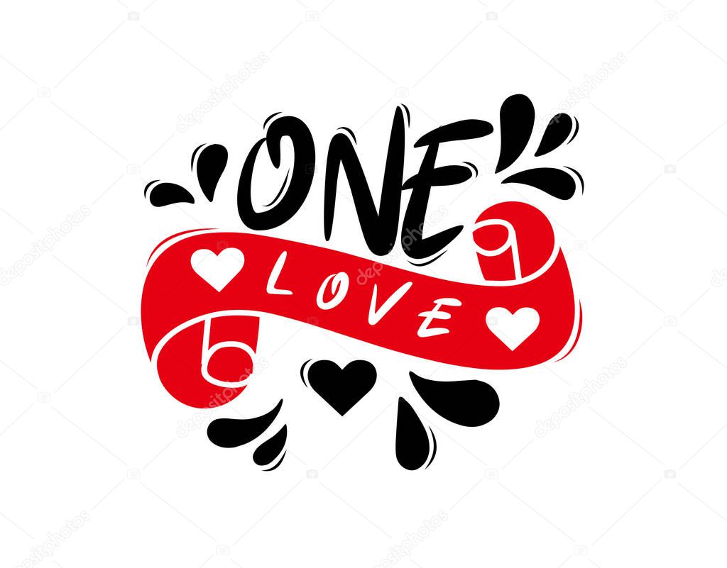 One Love lettering Texto sobre fondo blanco en ilustración vectorial ...