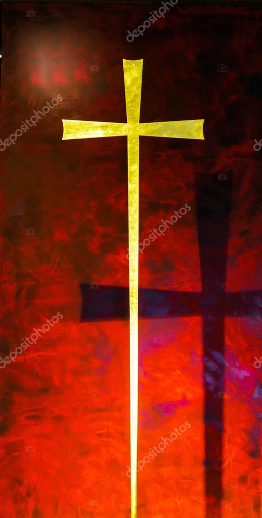 Gold cross on red background Stock Photo by ©sorokopud 48954935