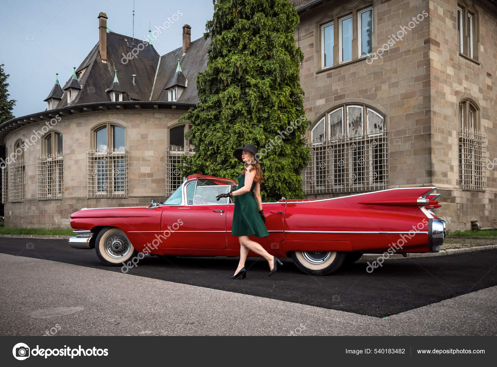 Old Timer Red Cadillac Beautiful Young Girl France — Stock Editorial ...