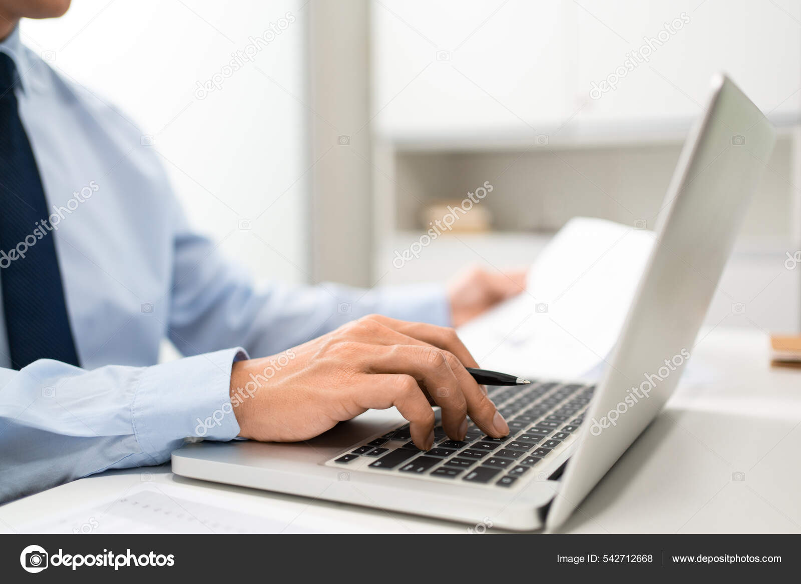 Working Man Conept Man Sitting Front Computer Laptop His Desk Stock ...