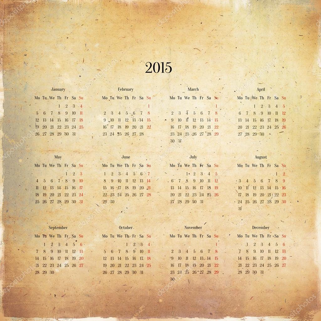 Calendar 2015 in the retro style, vintage background — Stock Photo ...