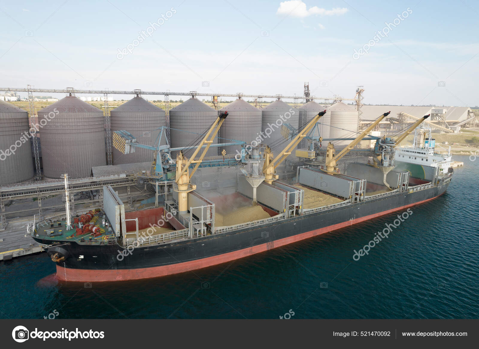 Loading Grain Holds Sea Cargo Vessel Automatic Line Seaport Silos ...