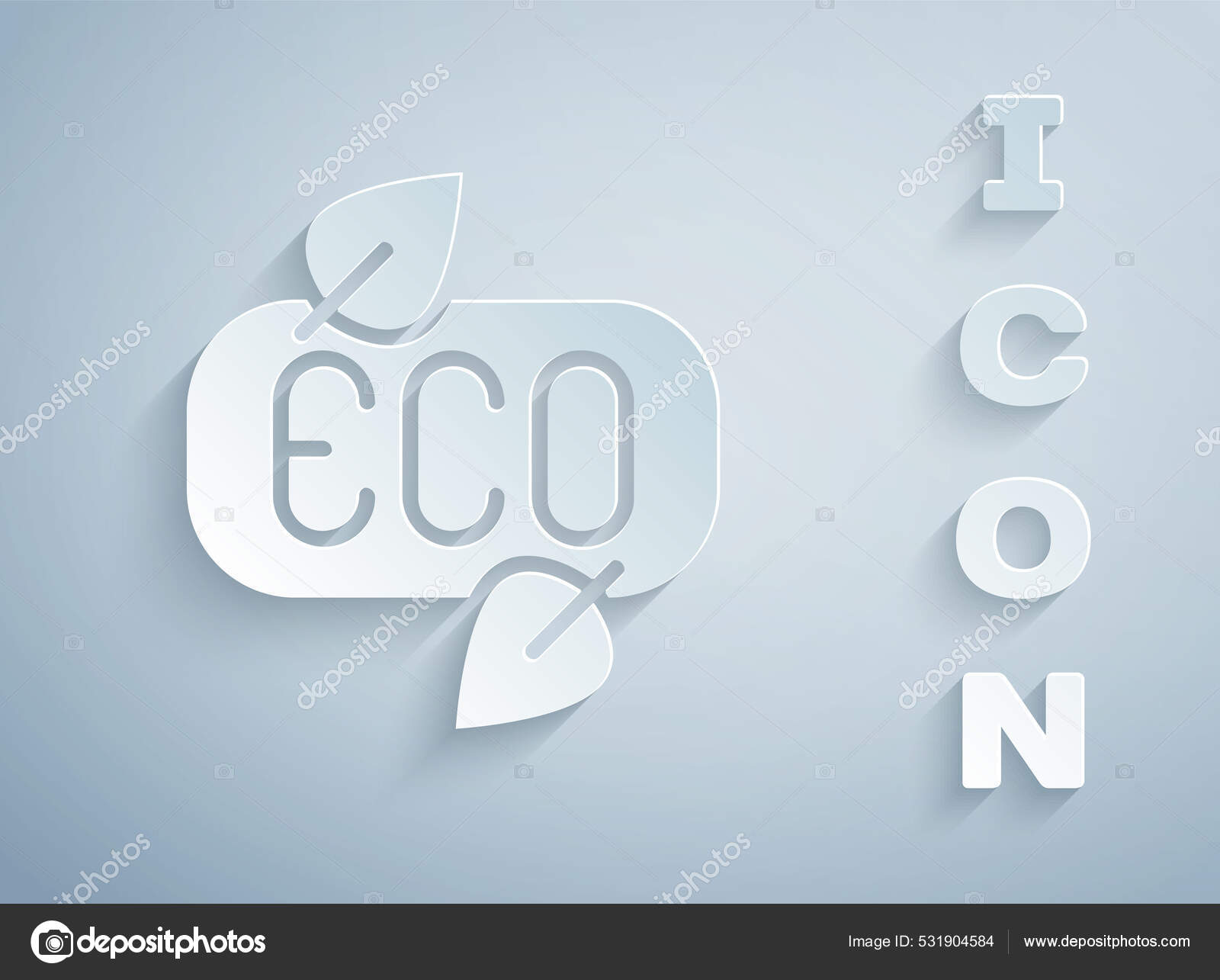 Paper Cut Leaf Eco Symbol Icon Isolated Grey Background Banner Stock ...