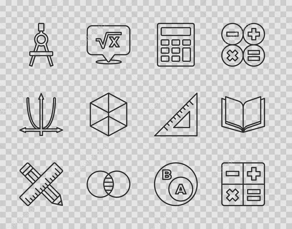 Set line Crossed ruler and pencil, Calculator, Mathematics sets A B ...