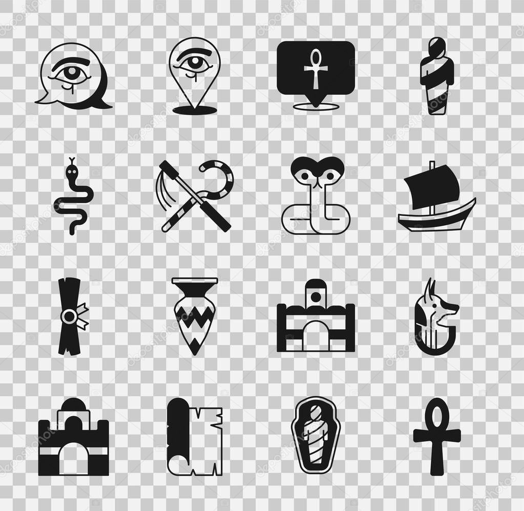 Set Cross ankh, Egyptian anubis, ship, Crook and flail, Snake, Eye of ...