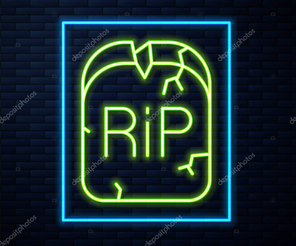 Brillante lápida de línea de neón con RIP escrito en él icono aislado ...