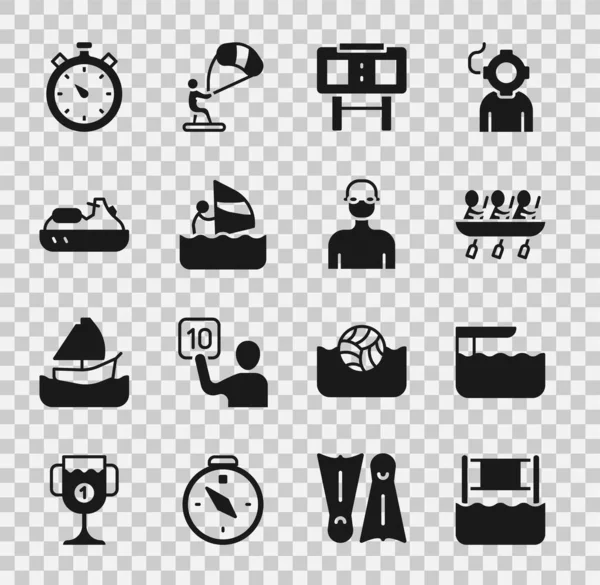 Set Water volleyball net Diving board or springboard Canoe rowing team ...