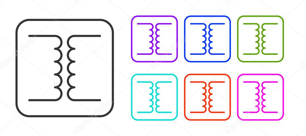 Línea negra Icono del transformador eléctrico aislado sobre fondo ...