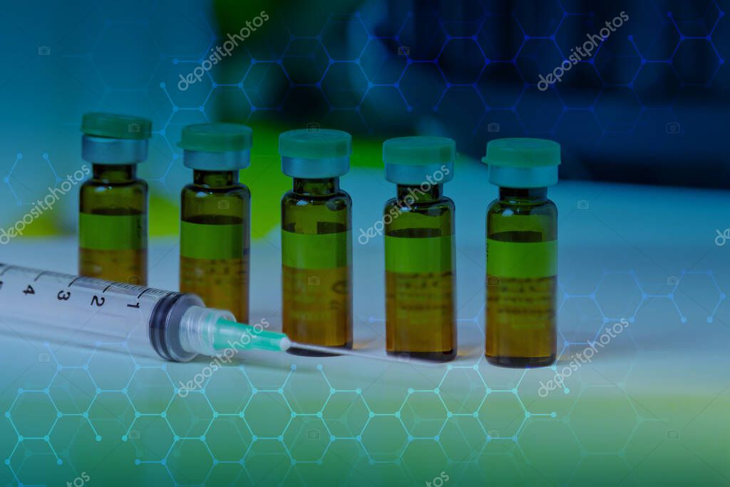 jeringa y viales de drogas inyectables - verde 2023