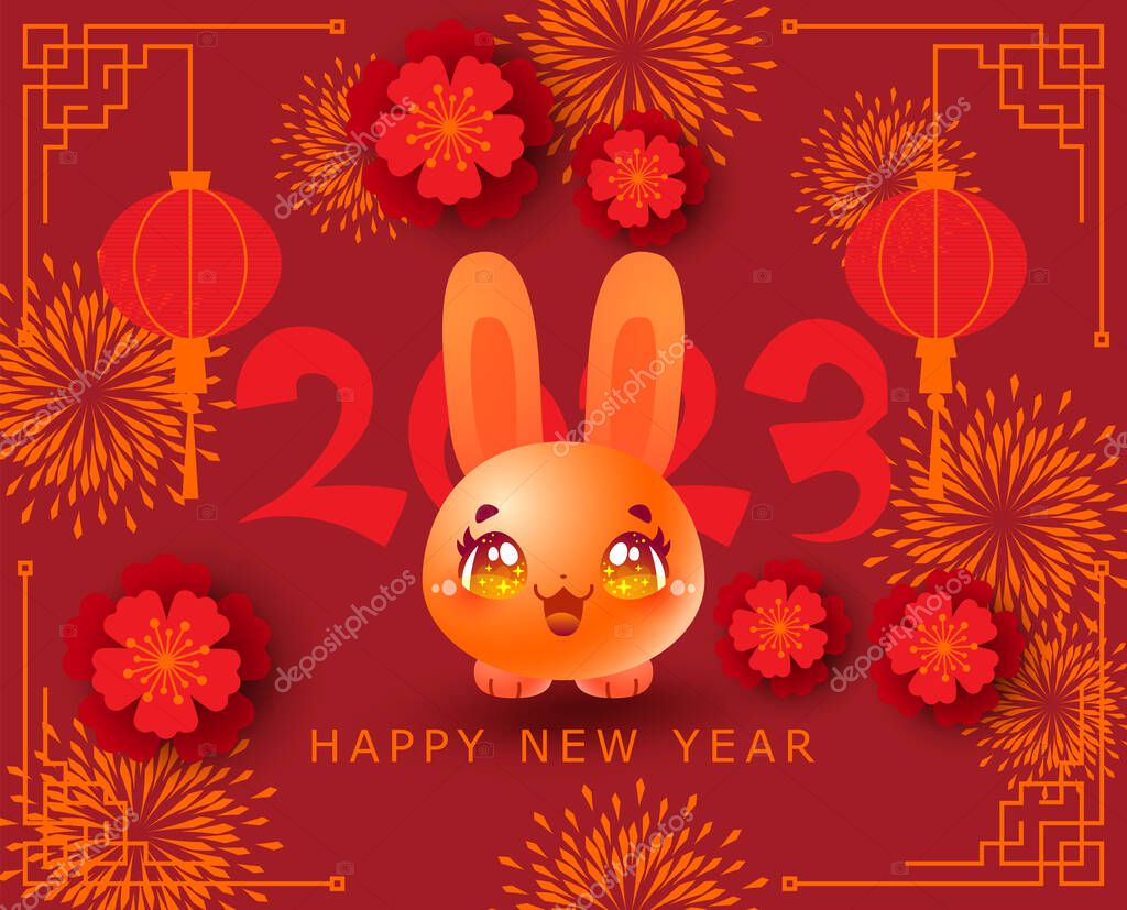 Happy New Year 2023 Chinese New Year Rabbit Symbol Chinese Background