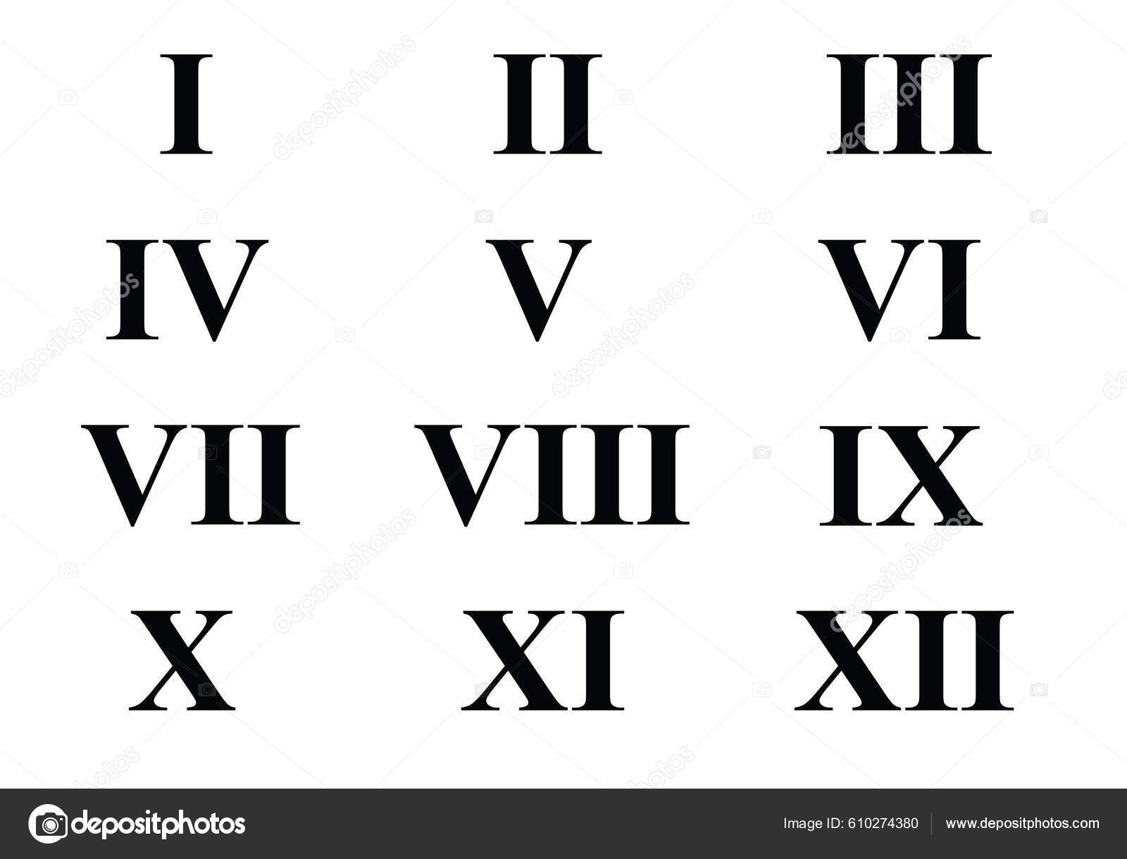 Conjunto Números Romanos Aislados Sobre Fondo Blanco Números Del Uno ...