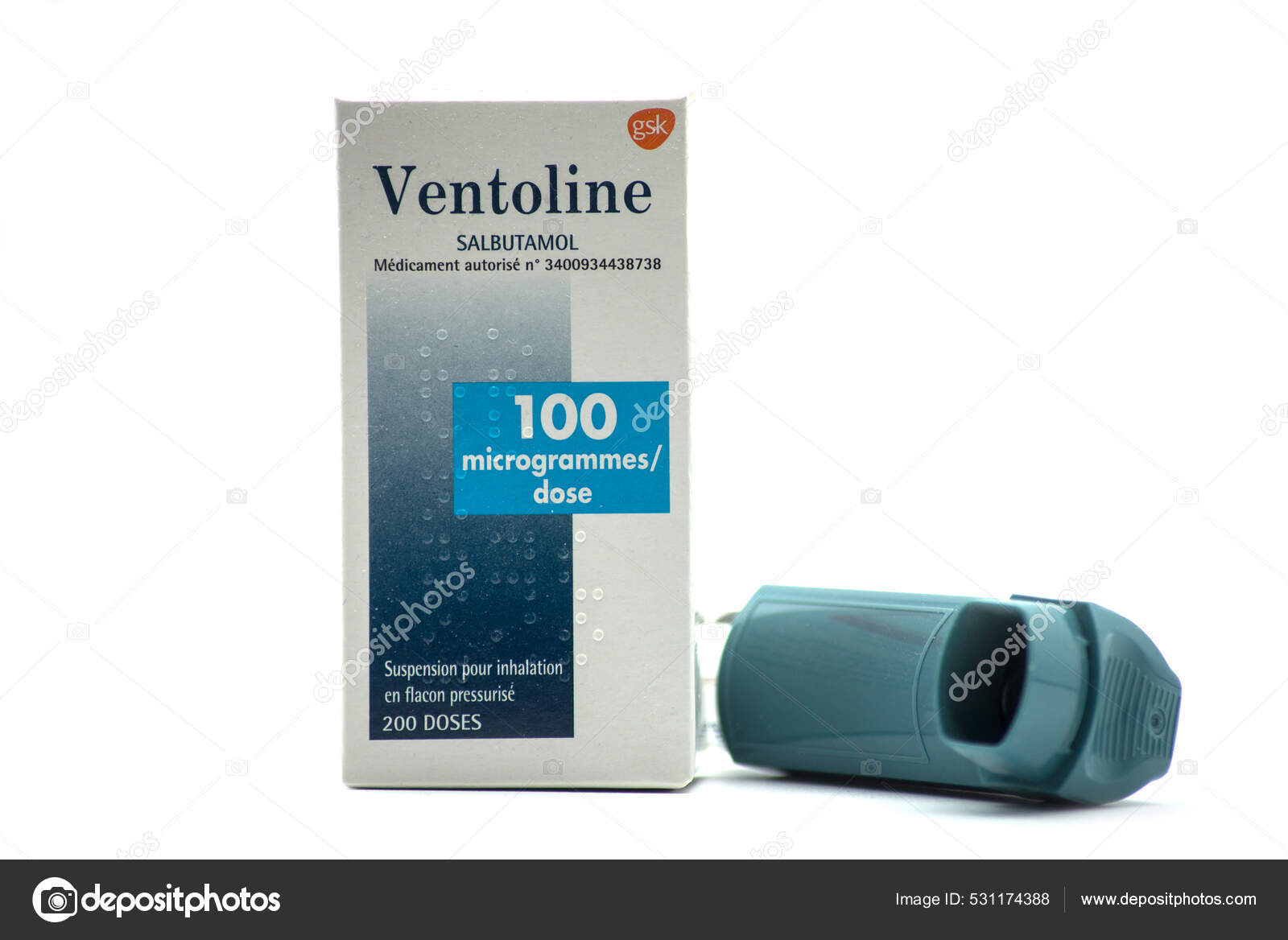 Mulhouse France November 2021 Closeup Ventoline Asthma Aerosol Inhaler ...