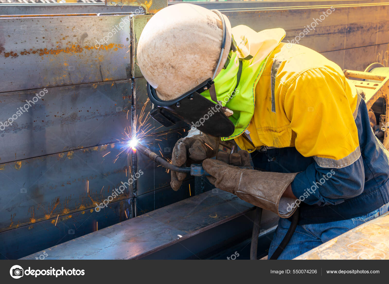 Welder Welding Add Joint Beam Steel Structure Work Process Flux Stock ...