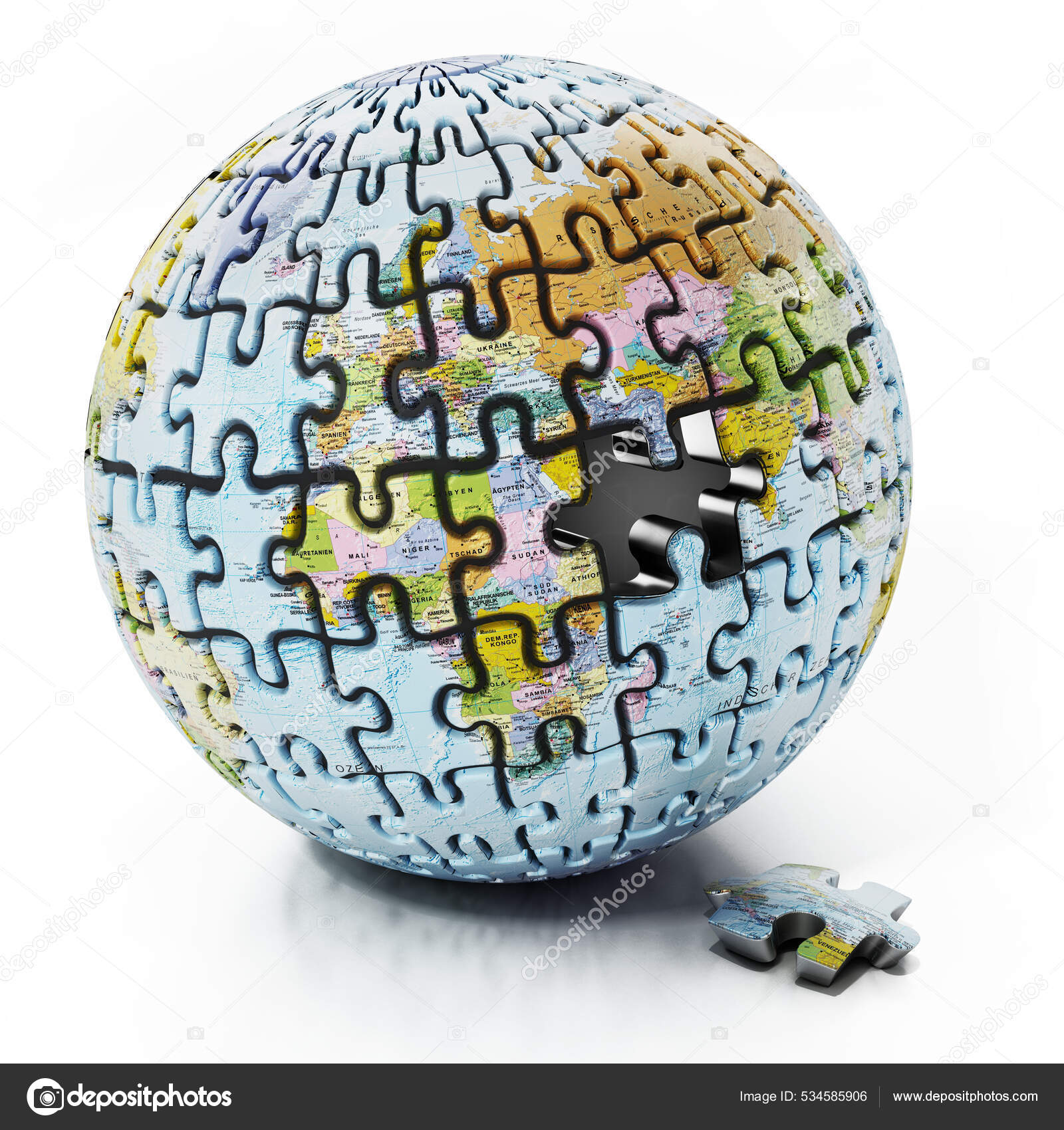 Globe World Map Consisting Puzzle Parts Isolated White Background ...