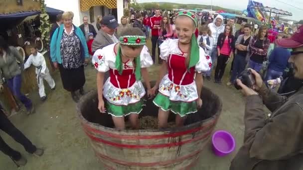 Girls stomping grapes — Stock Video © isontor #49857205