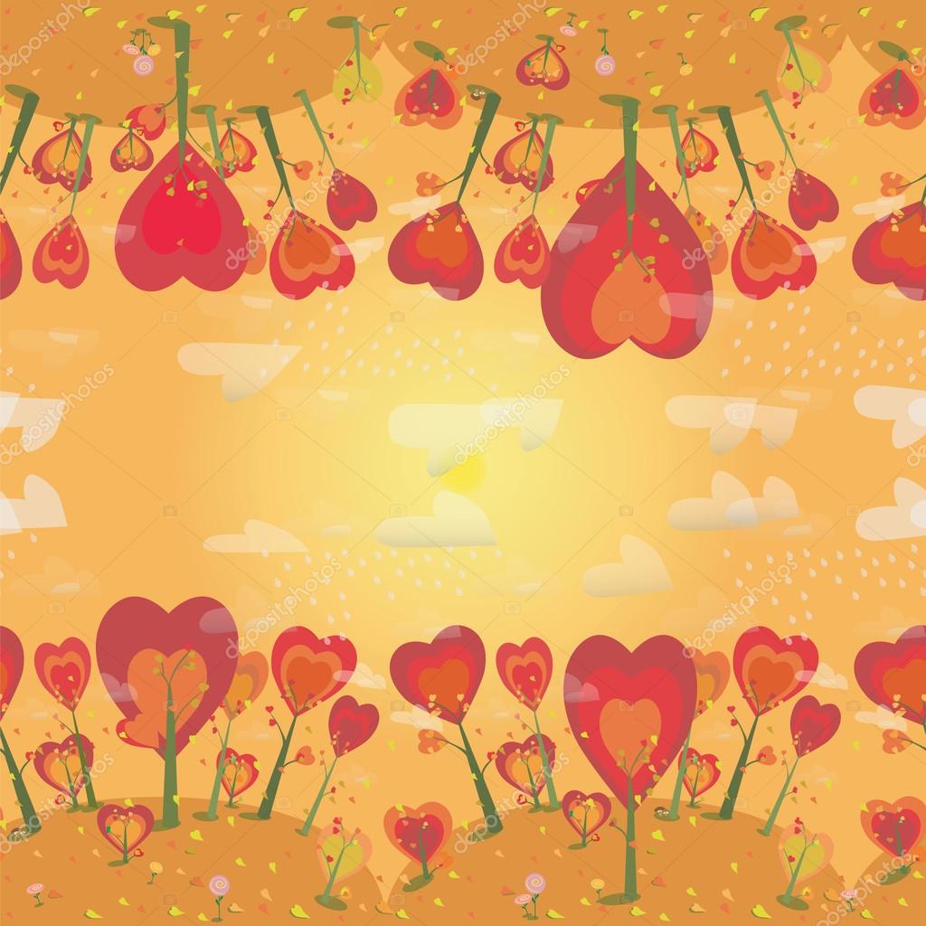 Seamless texture of autumn landscape with orange trees and falling ...