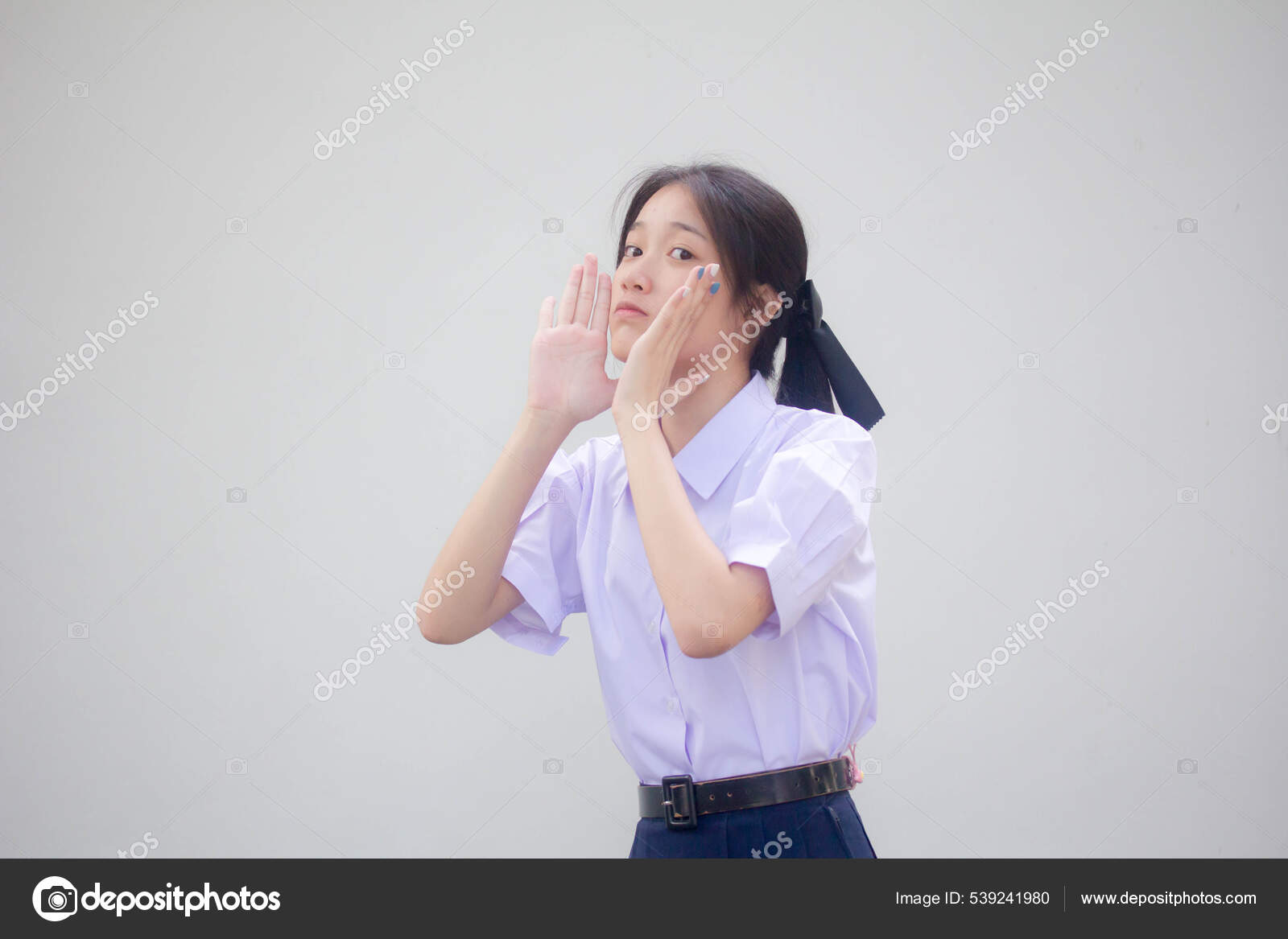 Asia Thai High School Student Uniform Beautiful Girl Shout — Stock ...