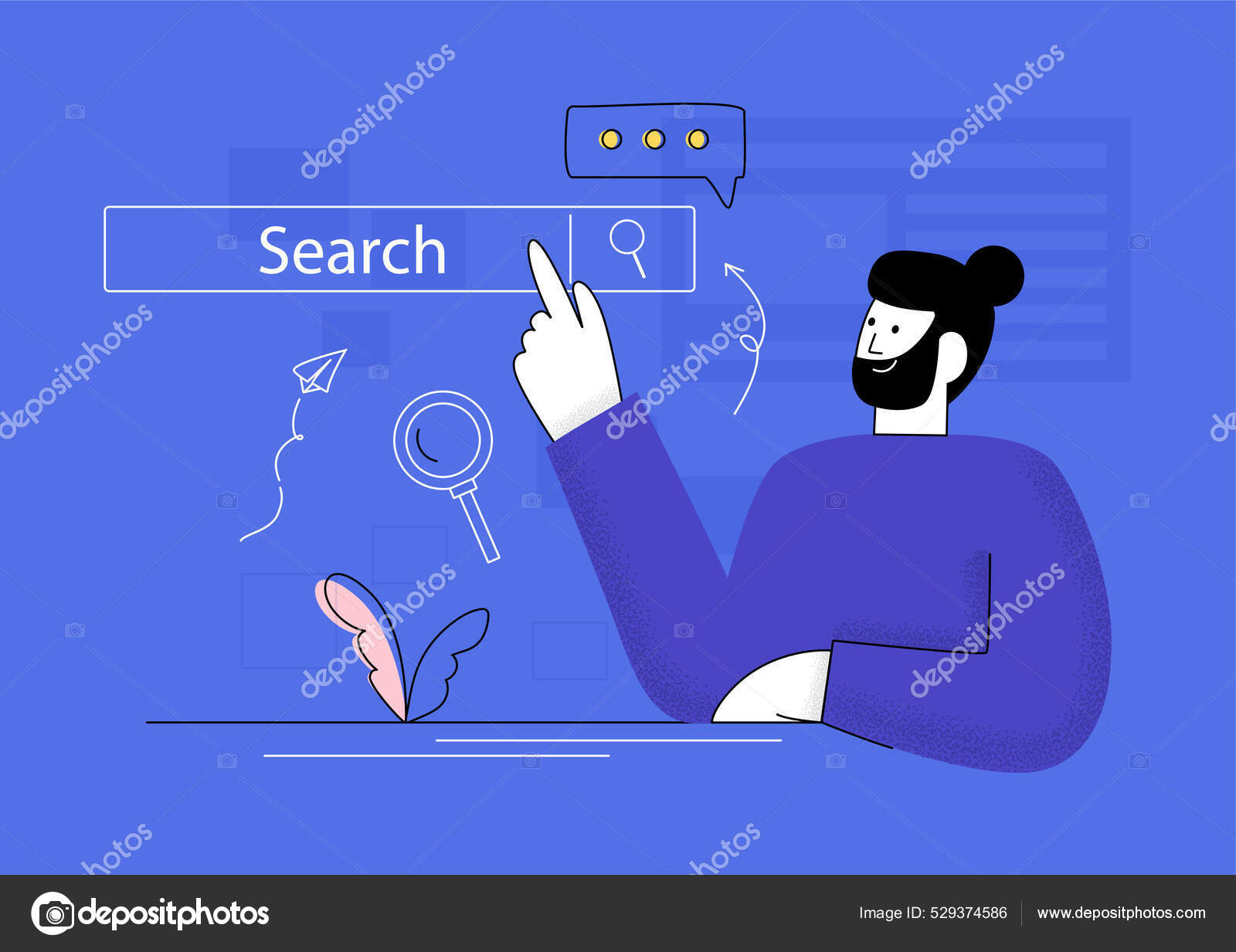 Character searching information on internet. Business man clicking ...