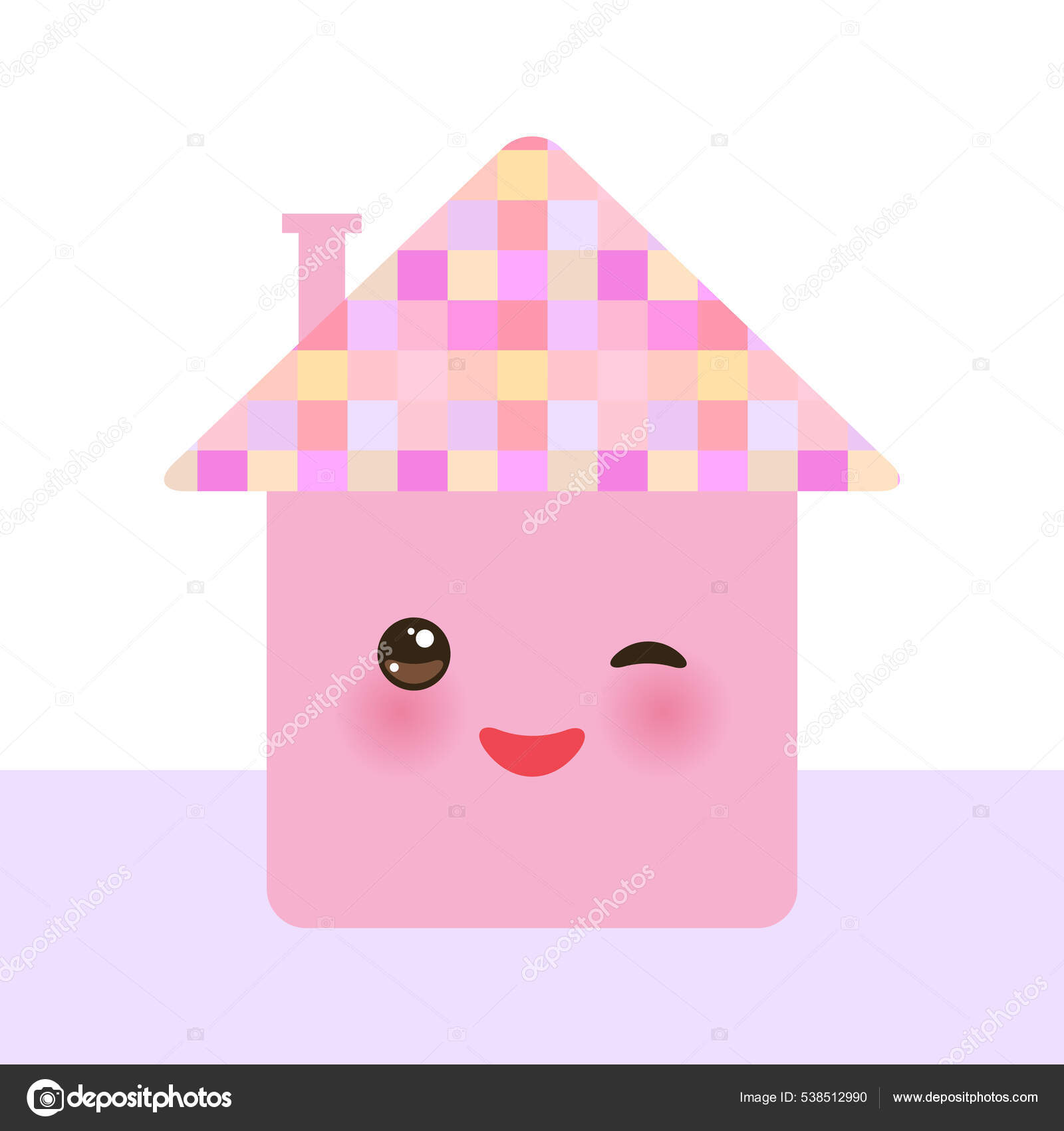 Funny Happy House Kawaii Face Smile Pink Cheeks Big Eyes Stock Vector ...