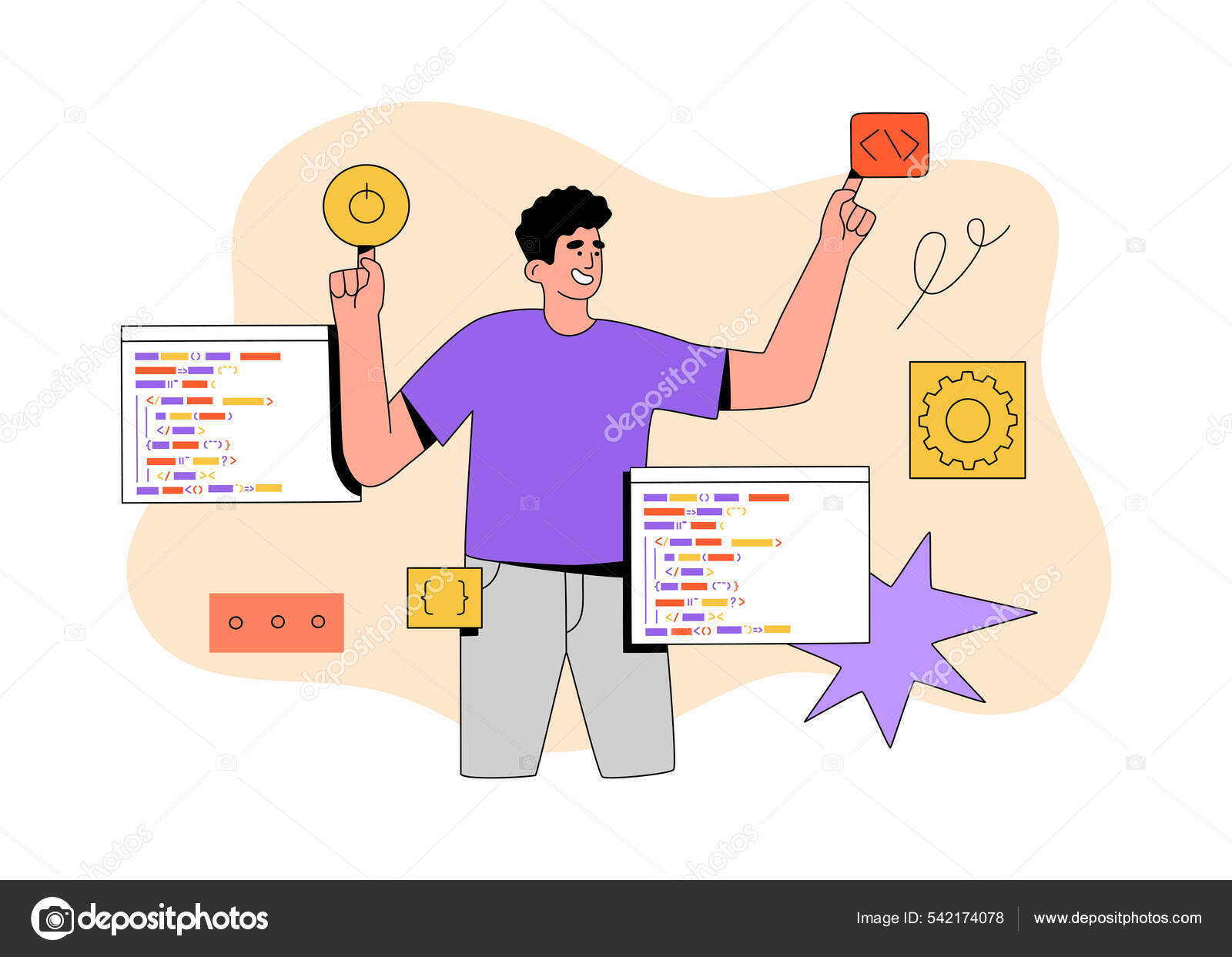 Programmer Working Web Development Virtual Computer Screen Software Engineering Script Stock