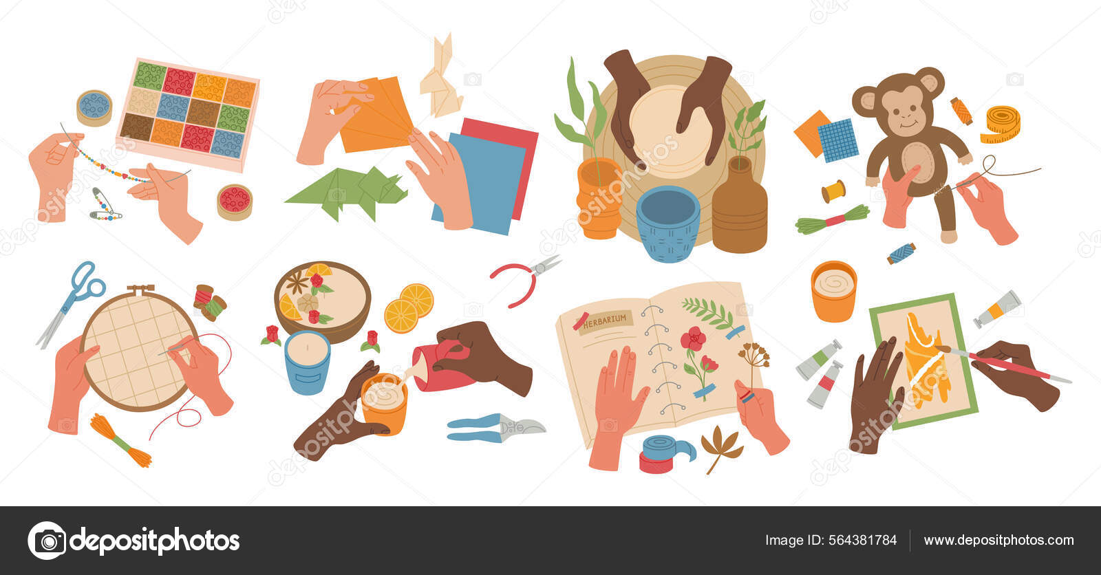 Set Various Types Handmade Crafts Origami Candle Making Sewing ...