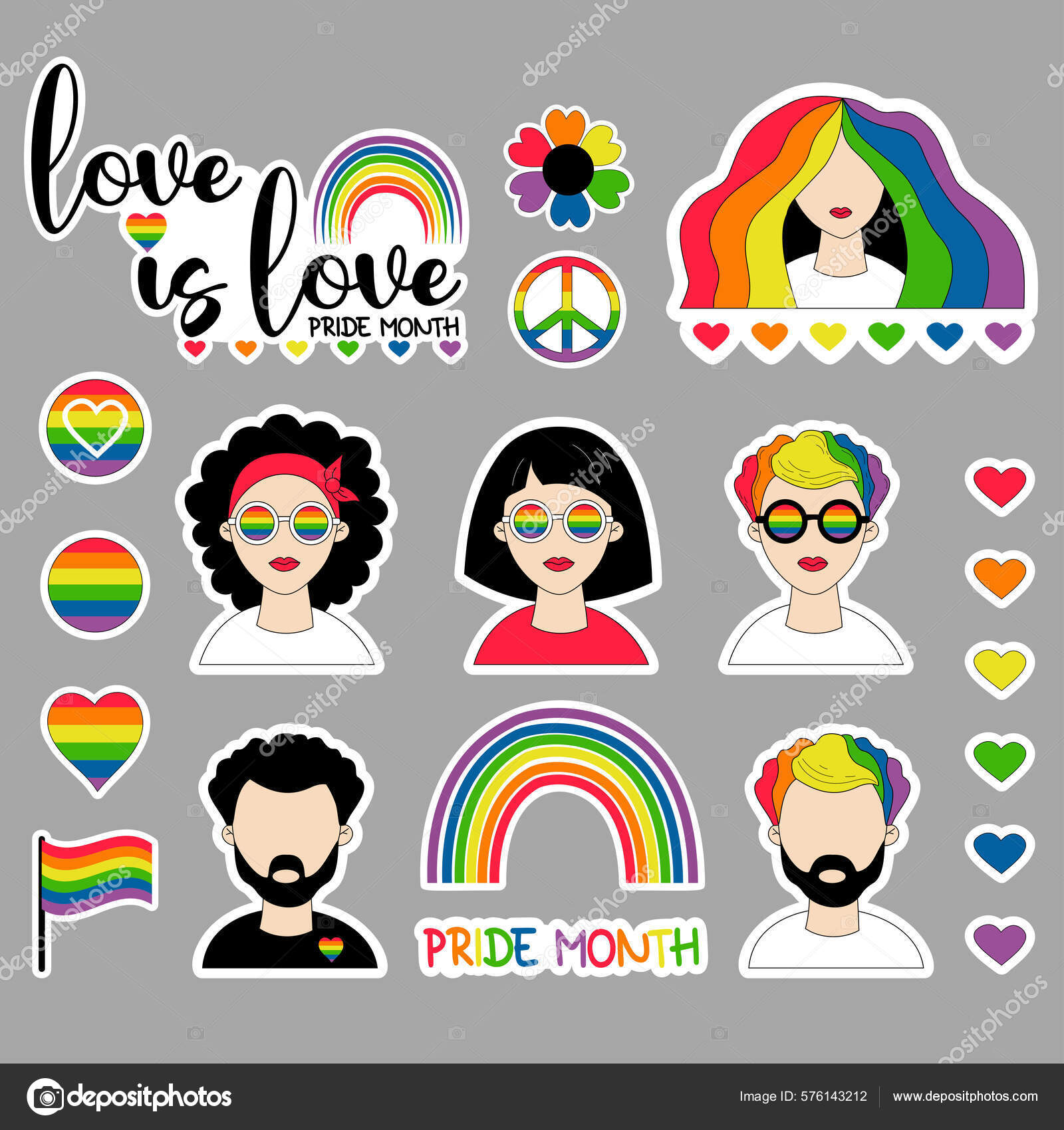 Pegatinas Colección Del Mes Del Orgullo Lgbt Lgbtq Símbolos Vectoriales