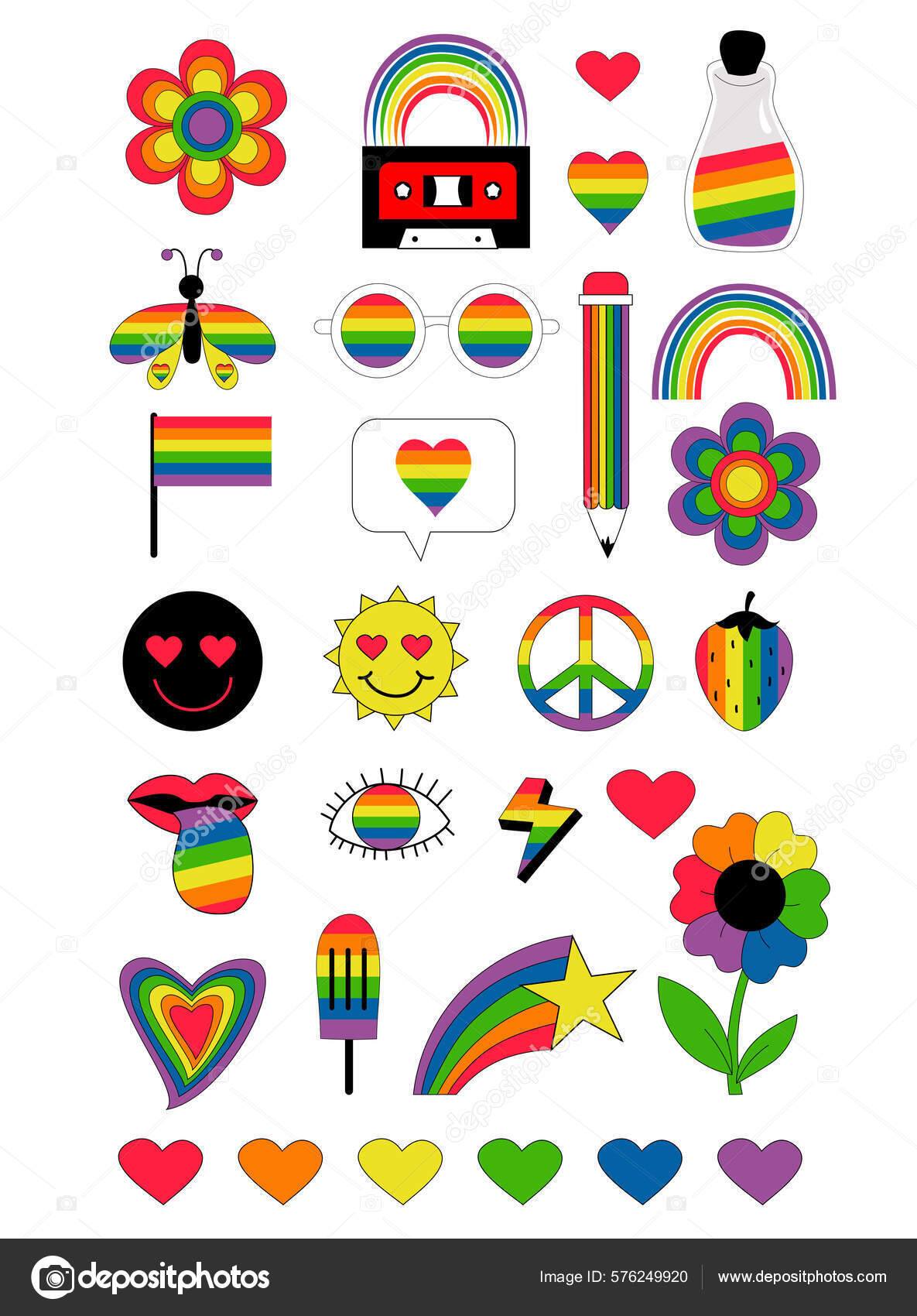 Big Set Lgbtq Community Symbols Lgbt Pride Month Vector Icons Stock ...