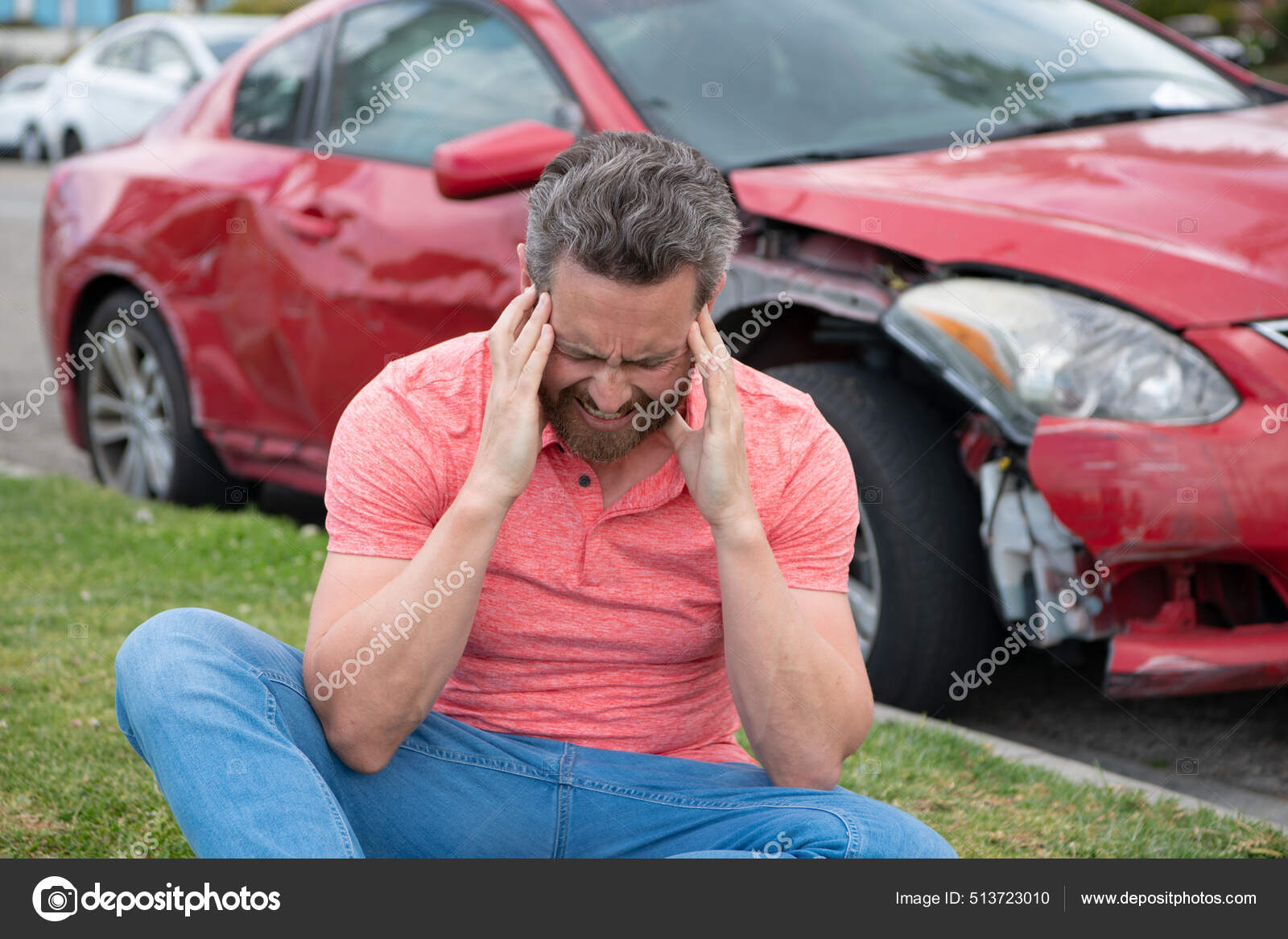 Man driver man in front of automobile crash car collision accident in ...
