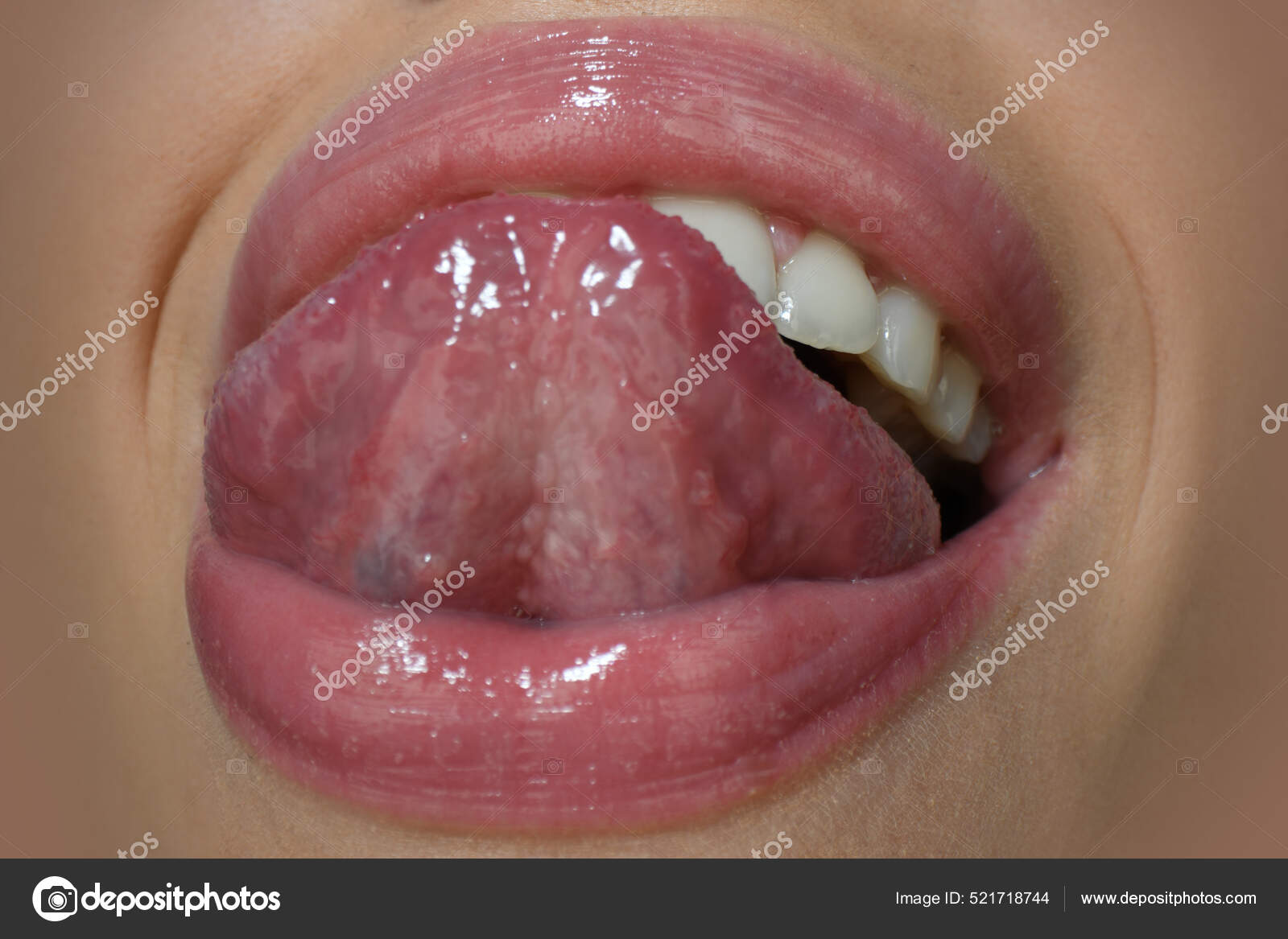 Art Red Lips Sexy Womans Open Mouth Licking Tongue Sticking Out