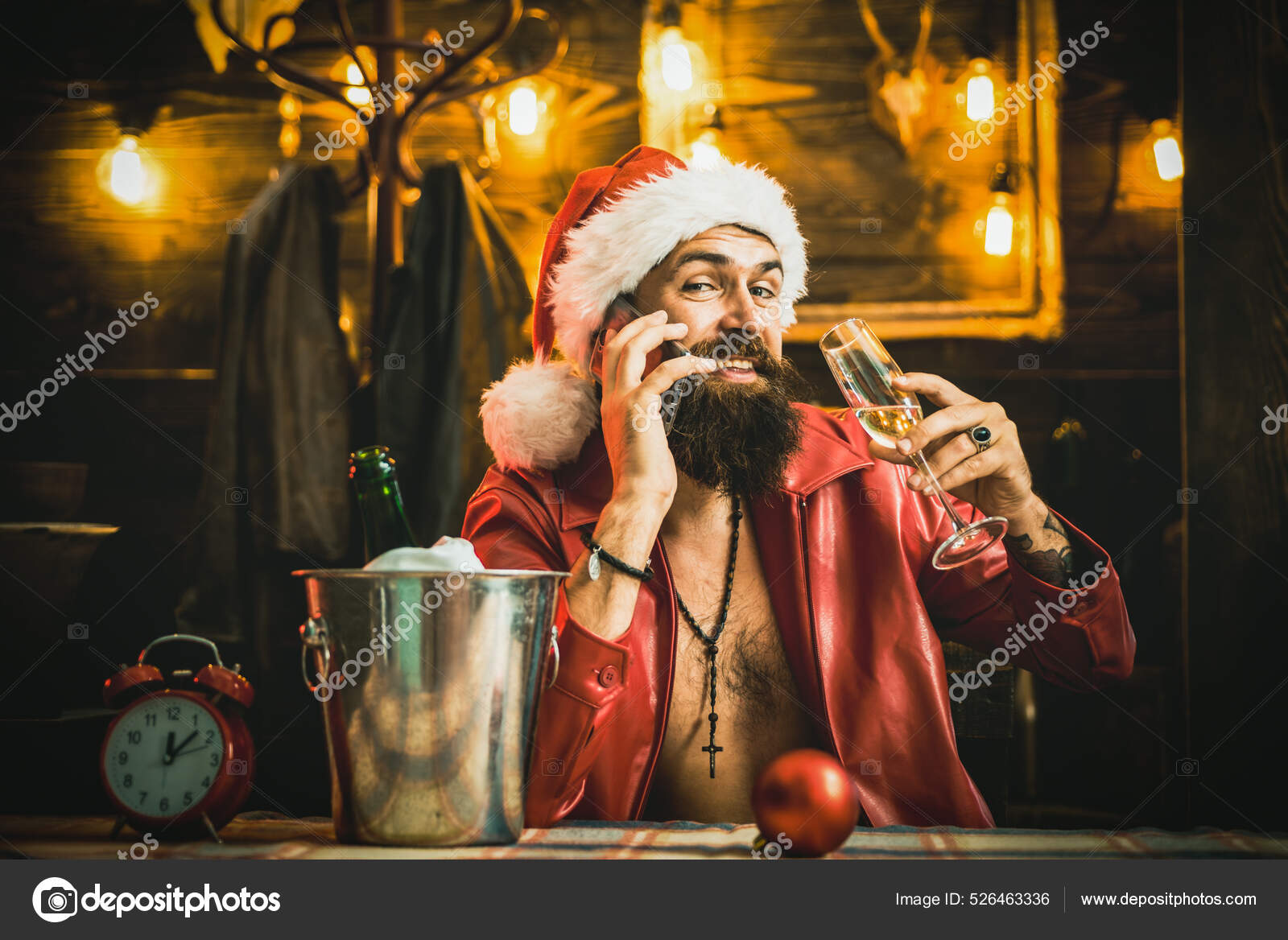 Santa Drinking Champagne