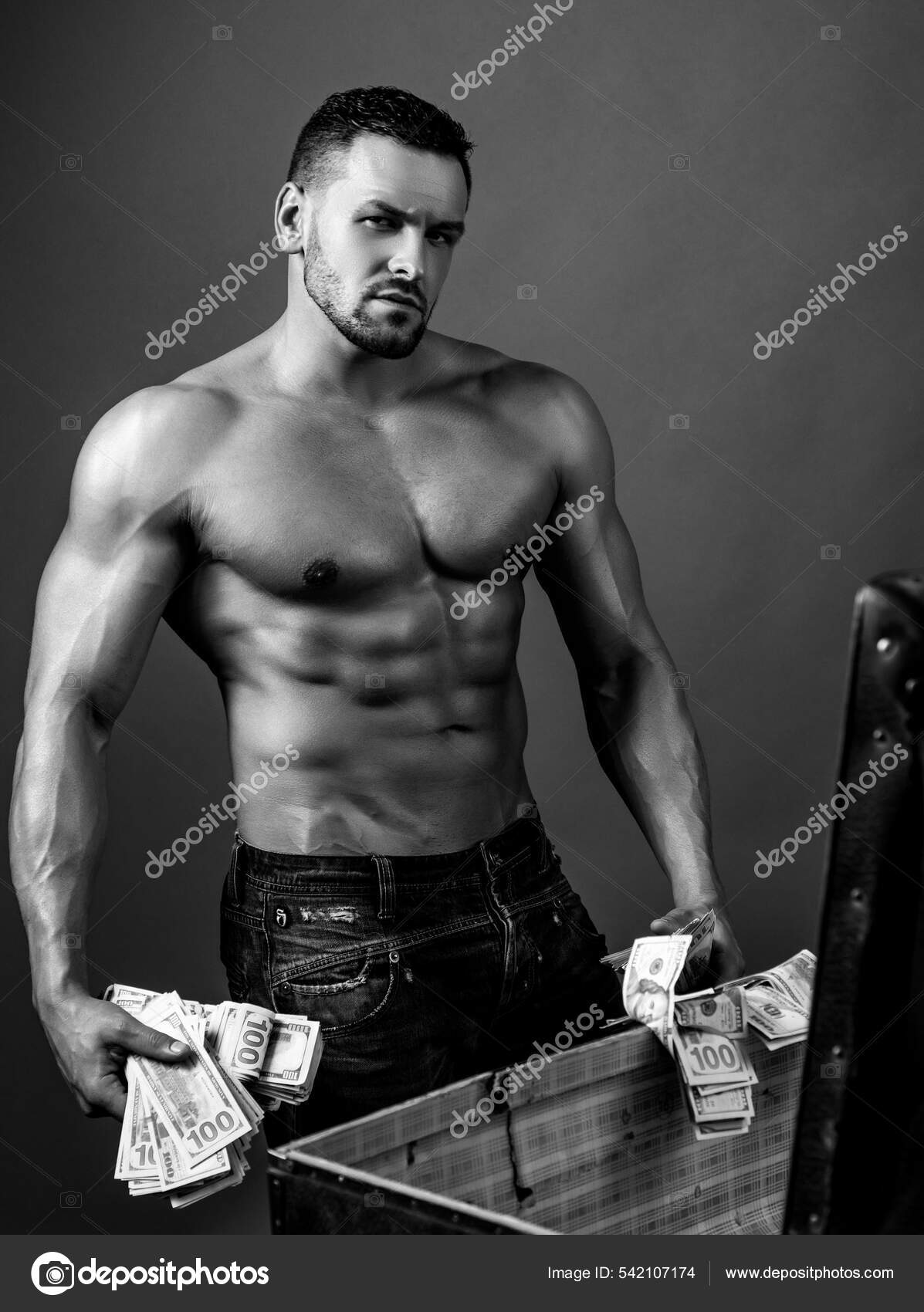 Motivation and success concept. Bearded succesful bodybuilder with ...