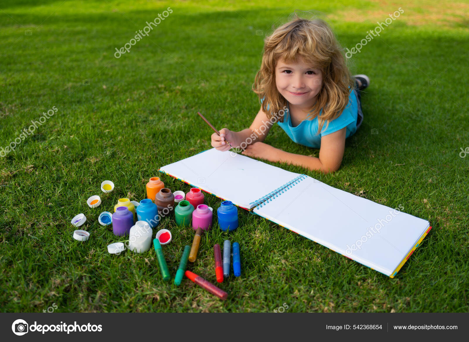 Children creative, developing imagination, creativity. Child boy ...