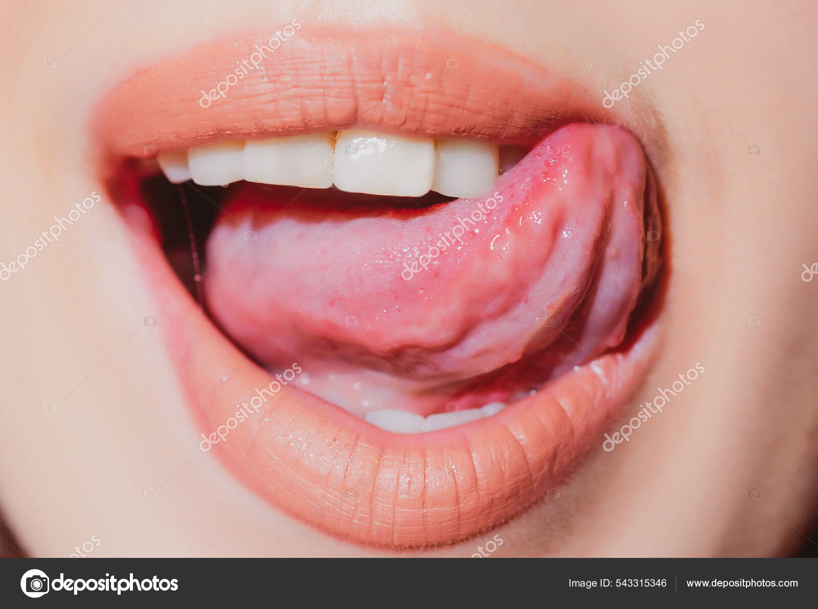 Sexy Lips Closeup Sensual Open Mouth With Licking Tongue Seductive
