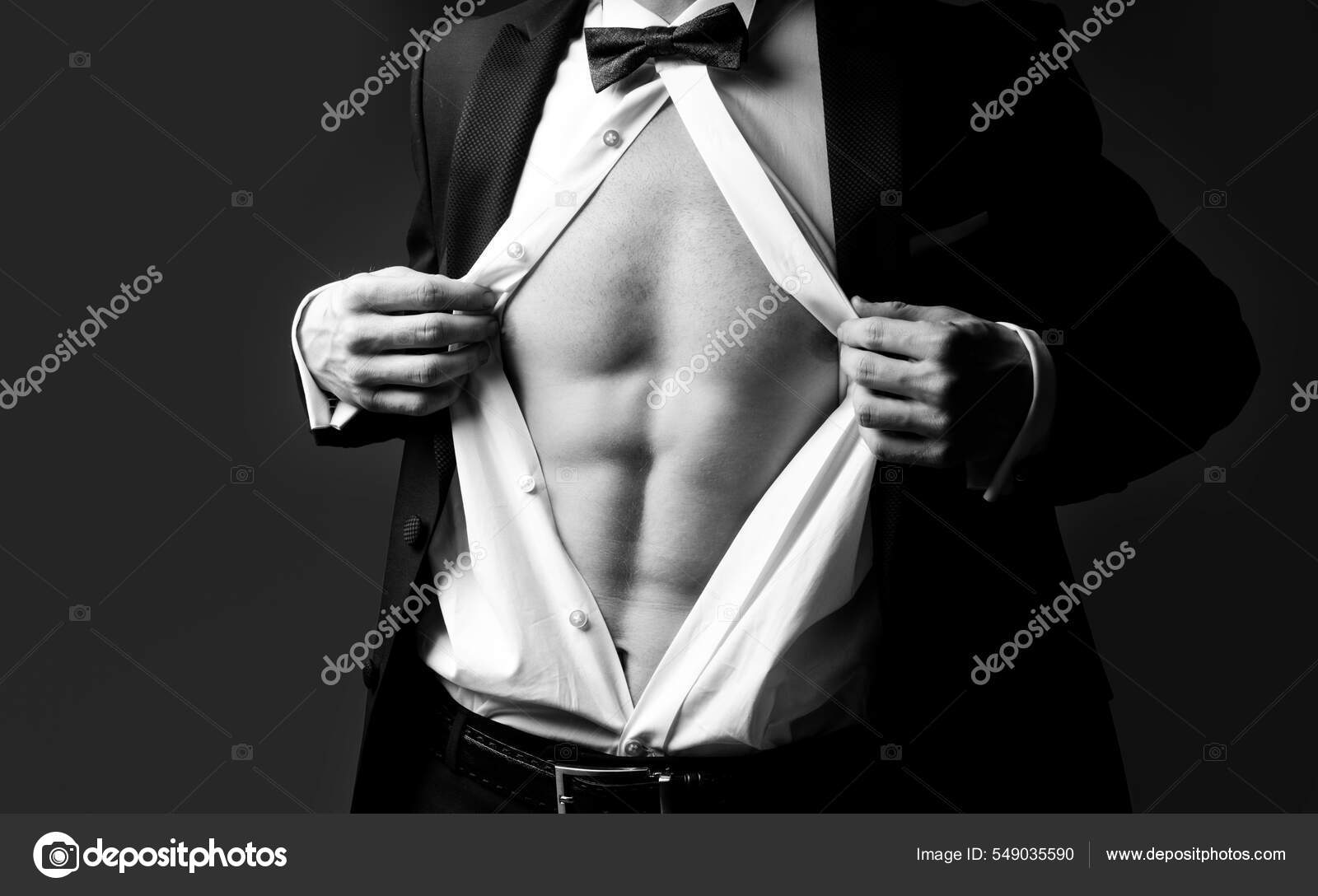Man Shows Abs Six Packs Closeup Sexy Male Torso In Suit Classic Fashion Look Man Undress
