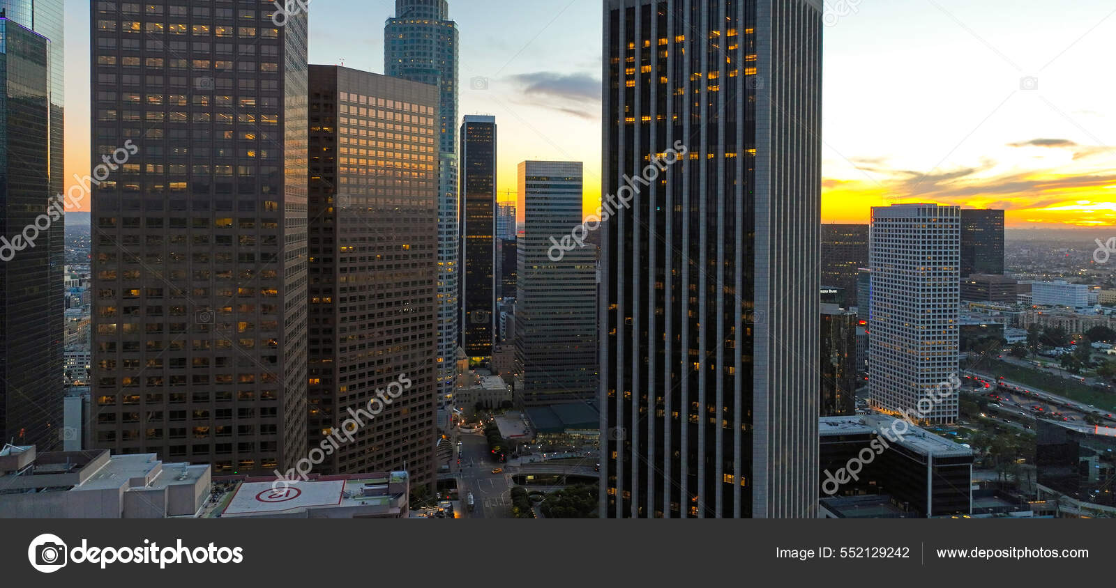 Los Angeles downtown panoramic city with skyscrapers. California theme ...