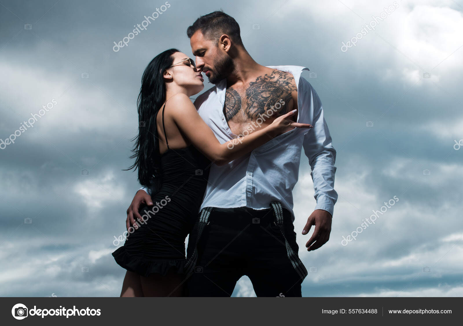 Passionate sexy moments. Romantic couple in love dating. Man kissing ...