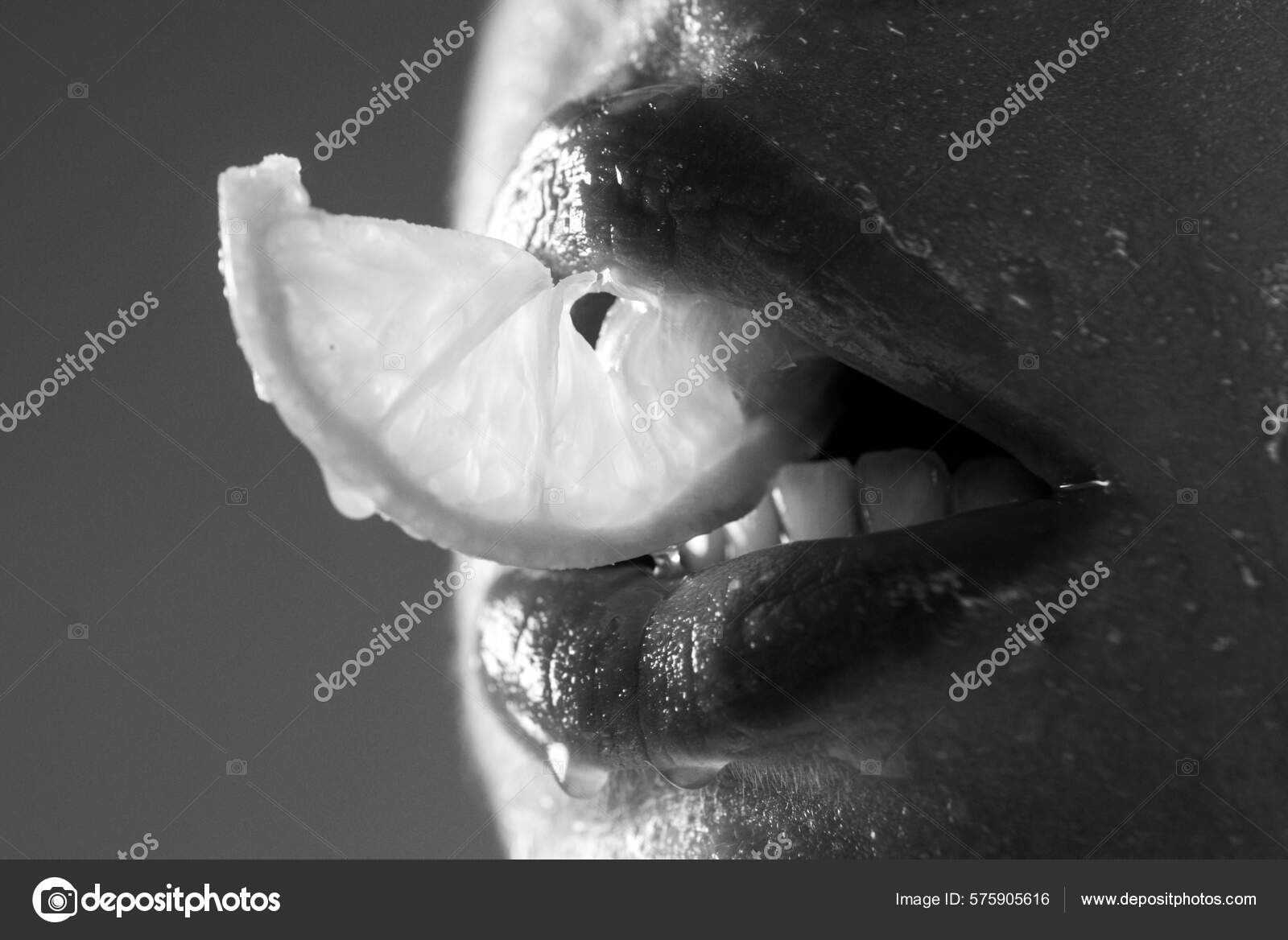 Lips Black And White Bite