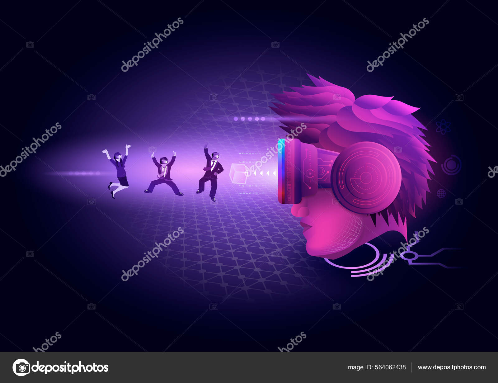 Metaverse Technology Concept Man Head Facing Three Busunessman Use ...