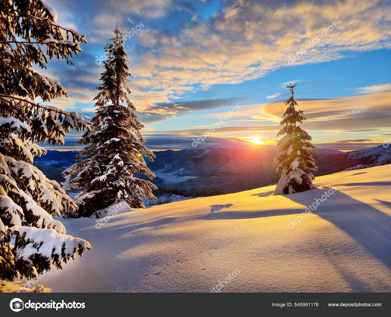 Snowy Landscape Sunset
