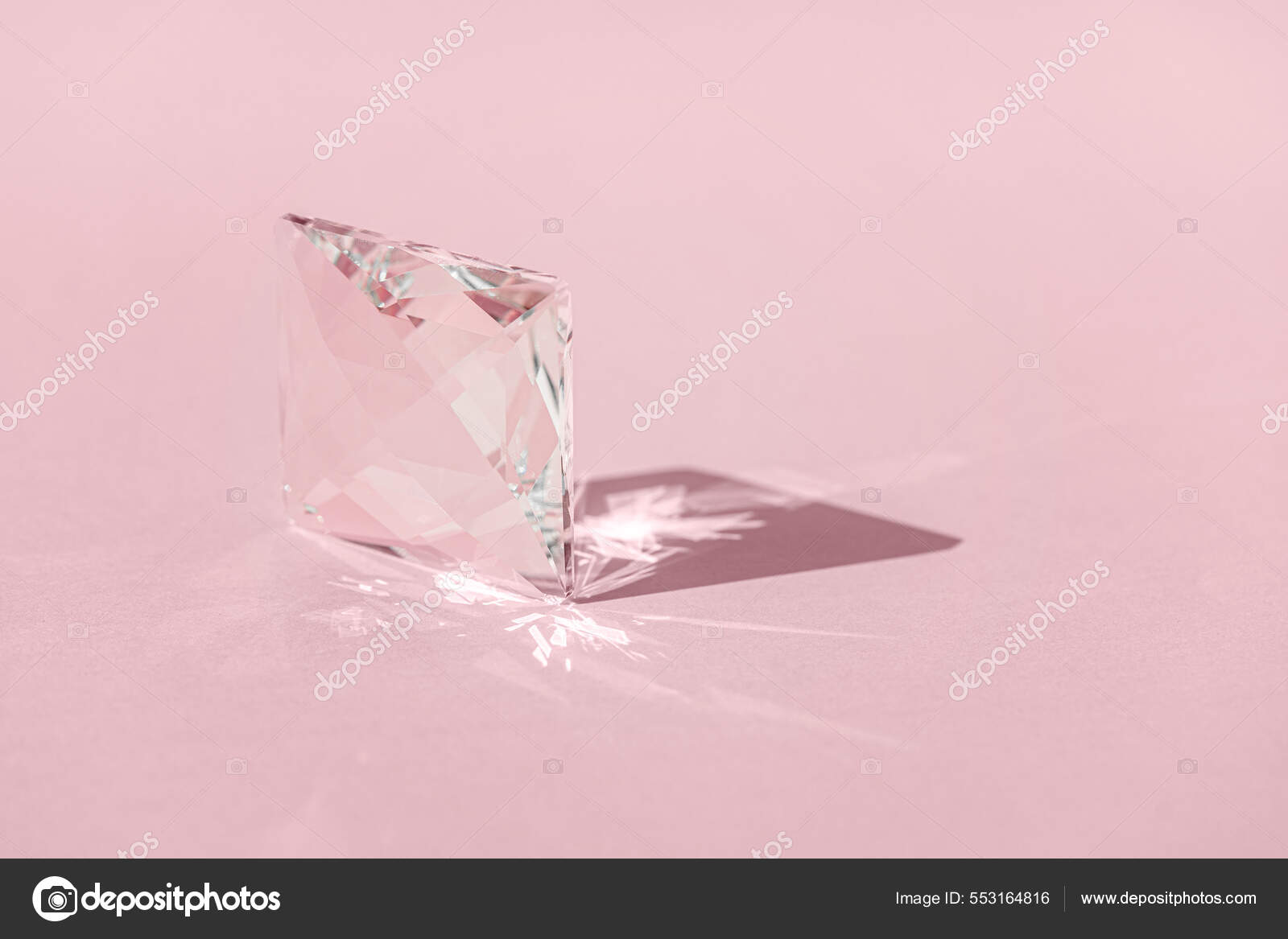 Crystal prism with light diffraction of spectrum colours and reflection ...