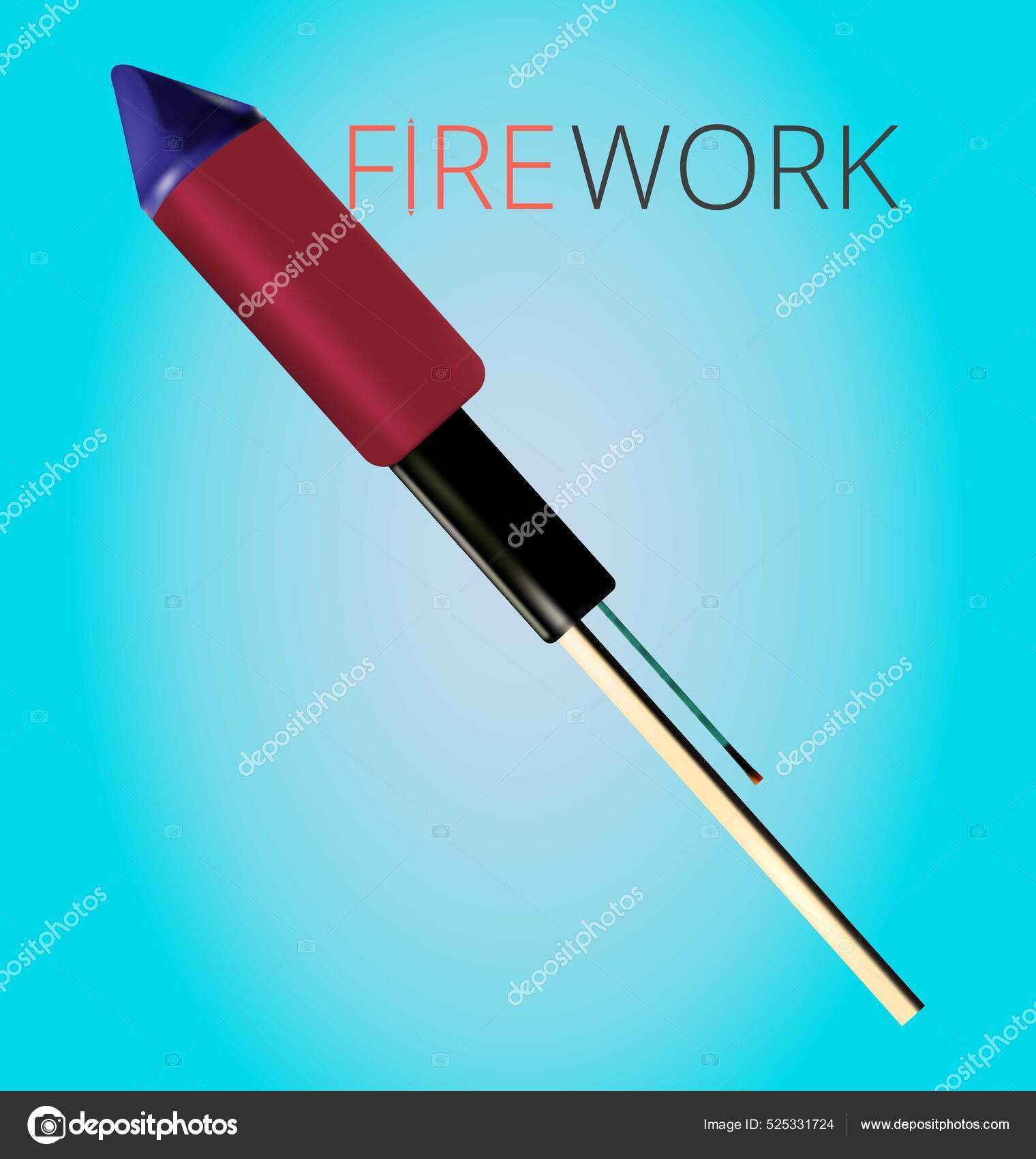 Realistic Firework Rocket Stick Red Black Firework Stock Vector Image ...