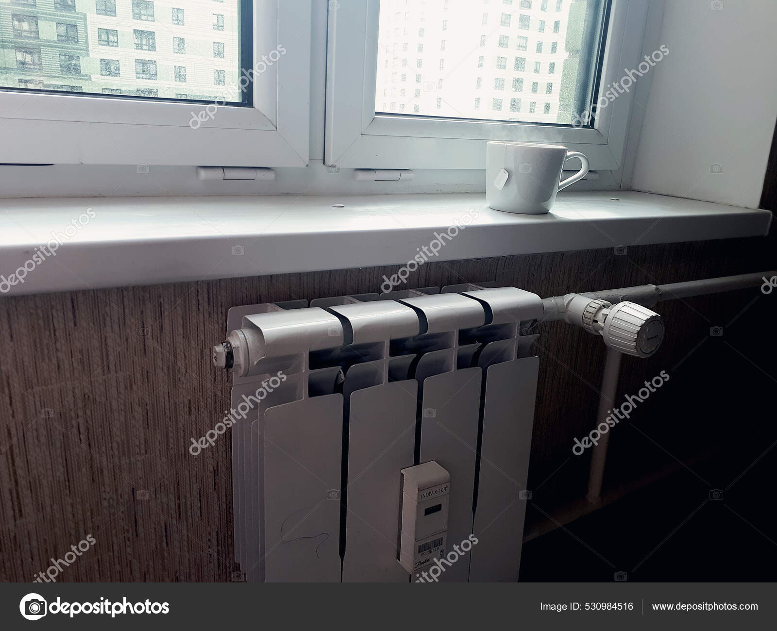 White Heating Radiator Shiny Window Radiator Apartment Stock Photo by ...