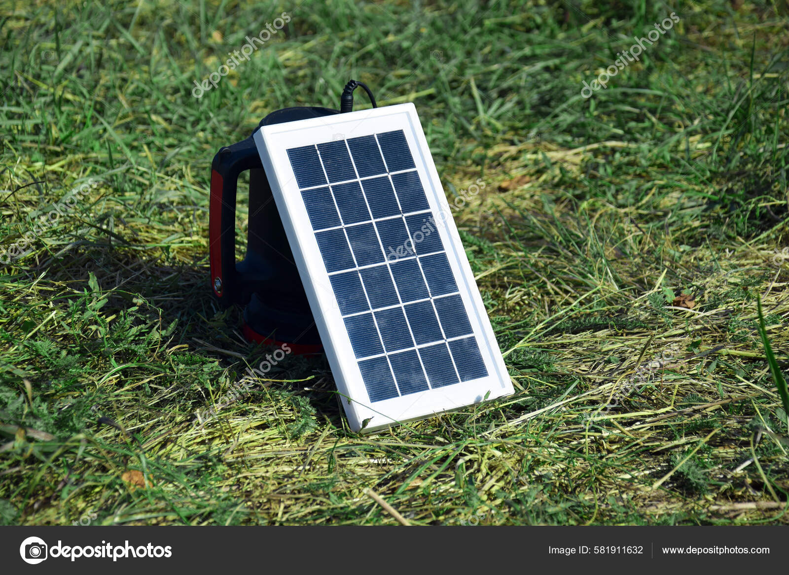 Small Compact Solar Battery Tourism She Charging While Lying Green ...
