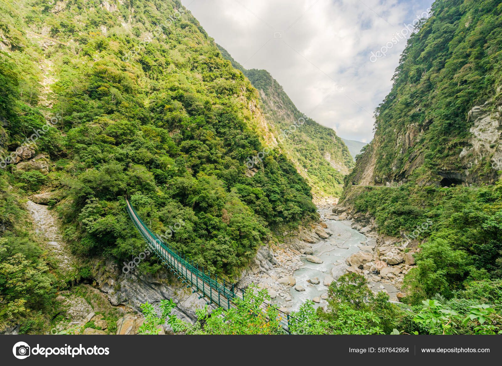 Beautiful Natural Scenic River Valley Green Forest Covered Suspension ...