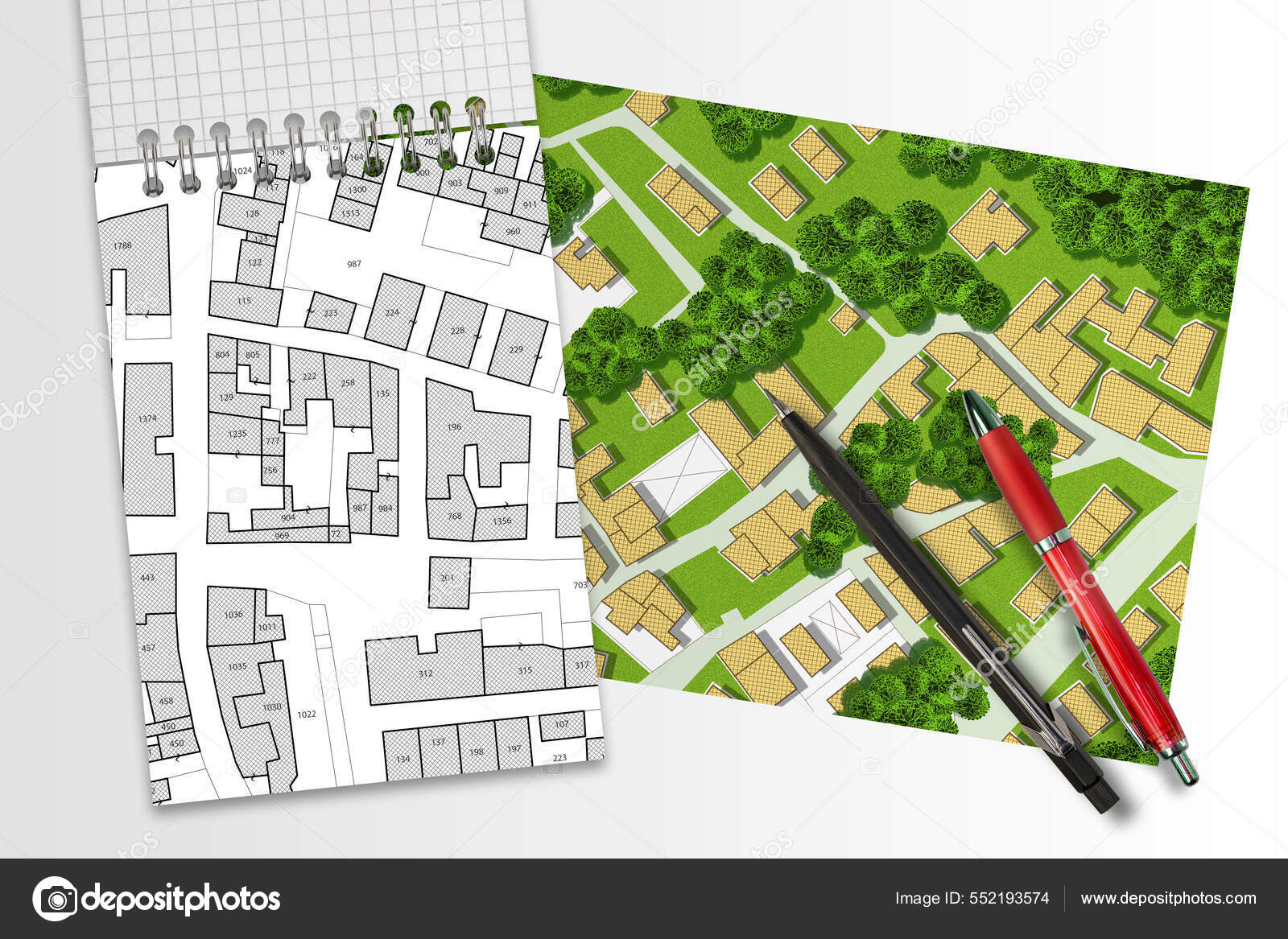 Mapa Catastral Imaginario Del Territorio Con Edificios Carreteras ...