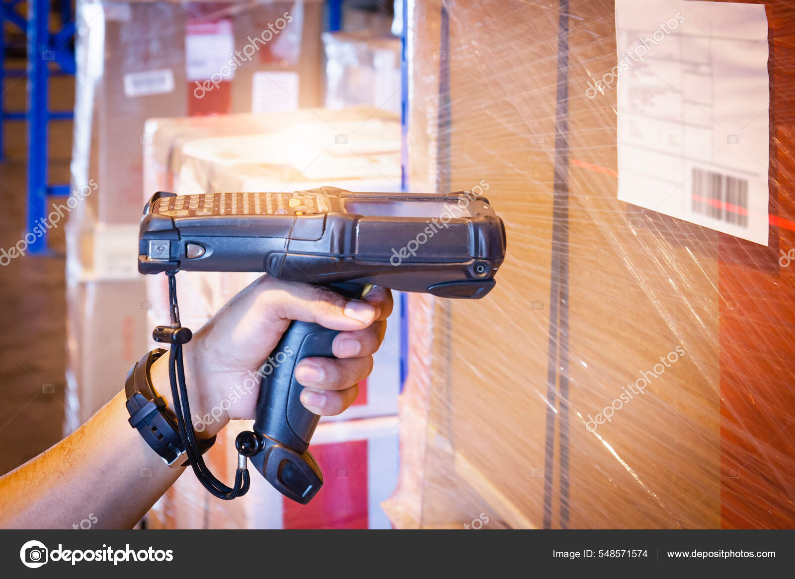 Workers Scanning Bar Code Scanner Packaging Boxes Shipping Warehouse ...