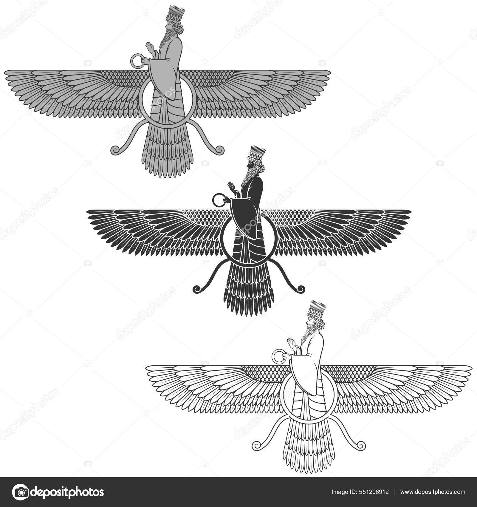 Zoroastrianism Religious Symbol Silhouette Vector Design Faravahar ...